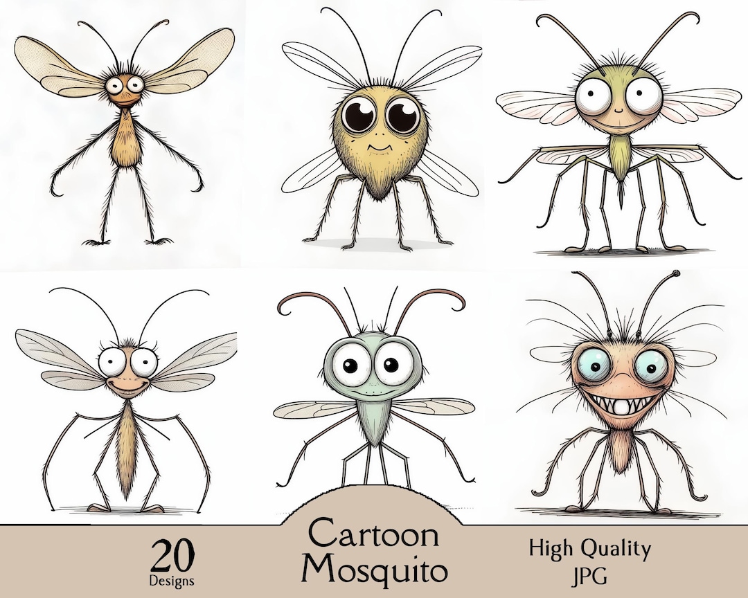 Cartoon Mosquito, 20 JPG Images, Baby Room, Baby Shower, Funny Mosquito ...