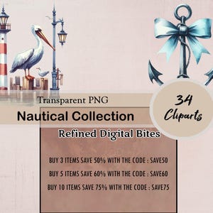 Nautical Collection Clipart, 34 PNG Cliparts, Watercolor Coastal, Sea ...