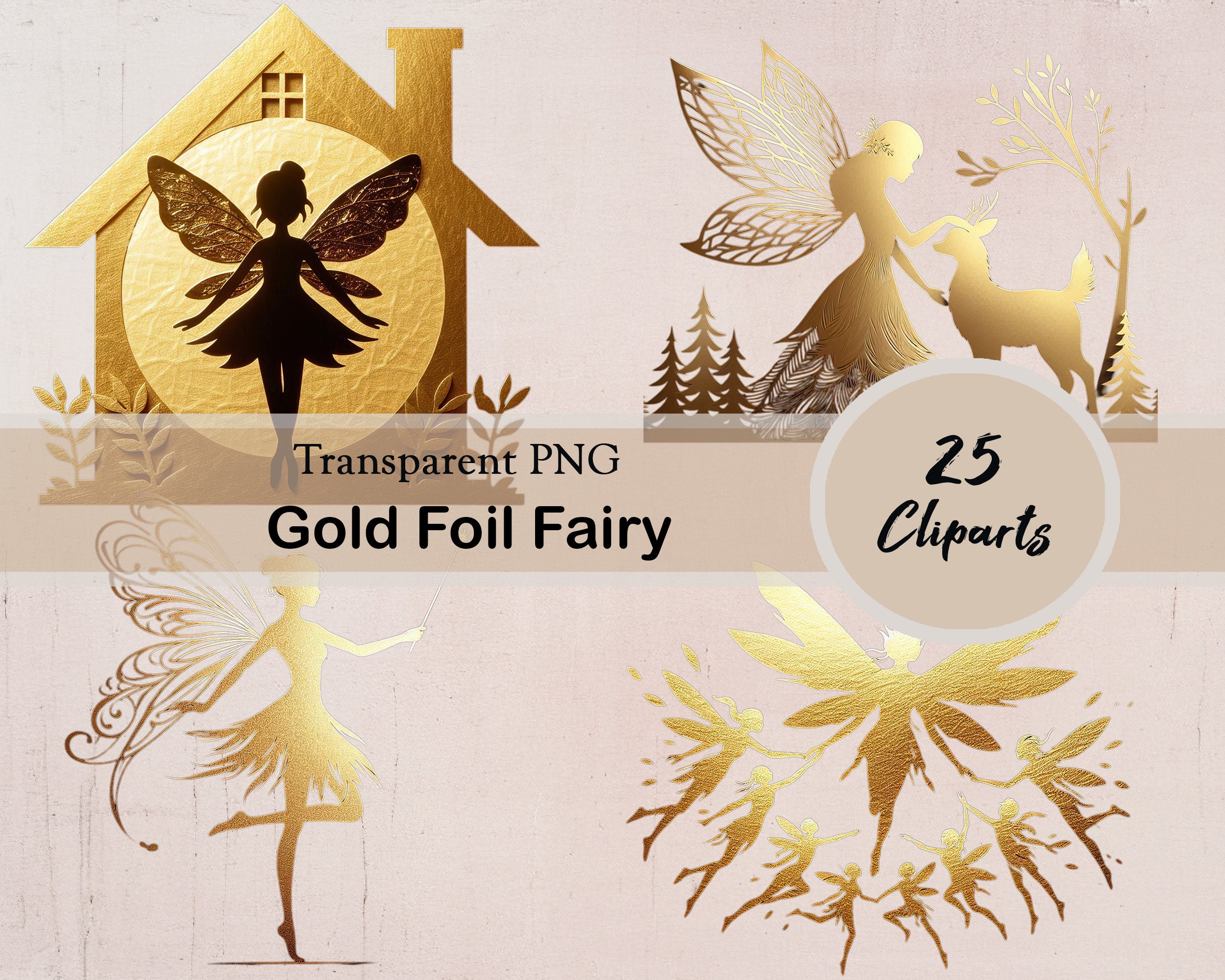 Gold Foil Fairy, 25 PNG Cliparts, Fairy Clipart, Gold Foil Clipart ...
