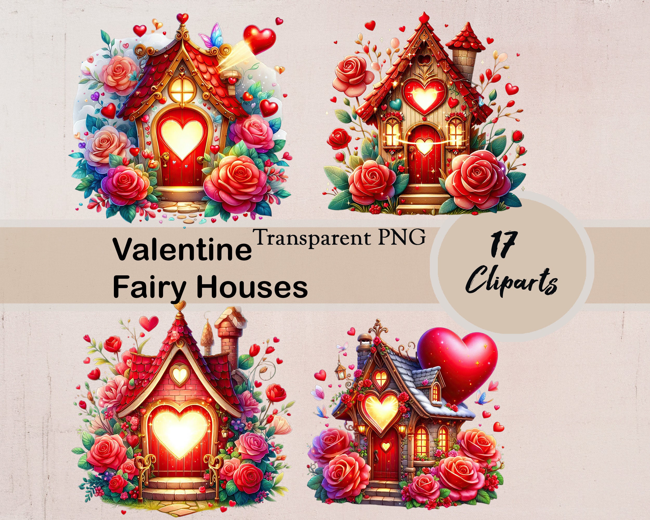 Valentine Fairy Houses, 17 Png Cliparts, Fairy, Romantic, Valentine's ...