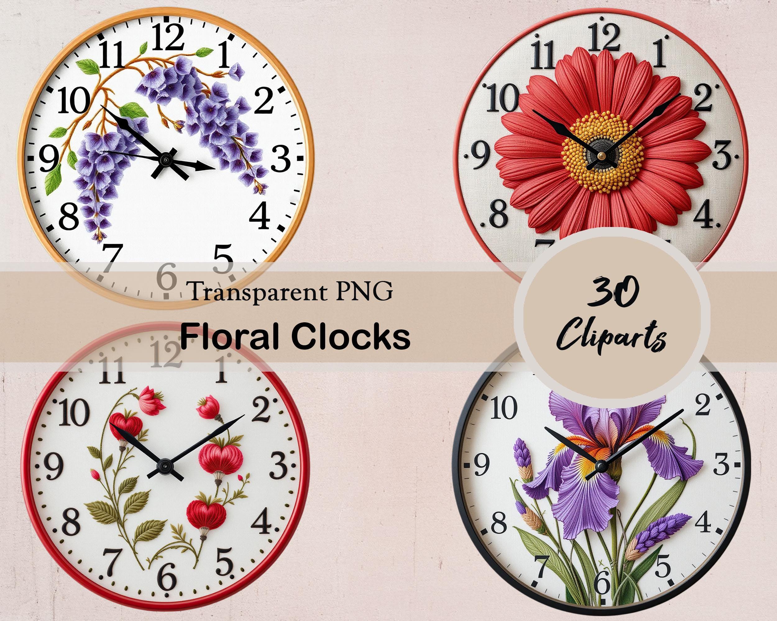 Floral Clocks, 30 PNG Cliparts, Wall Clocks, Spring Clocks, Table ...