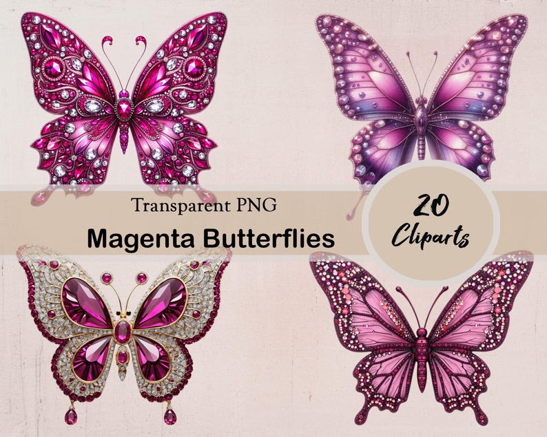 Magenta Sparkling Butterfly, Purple Glitter Butterfly, 20 PNG Cliparts ...