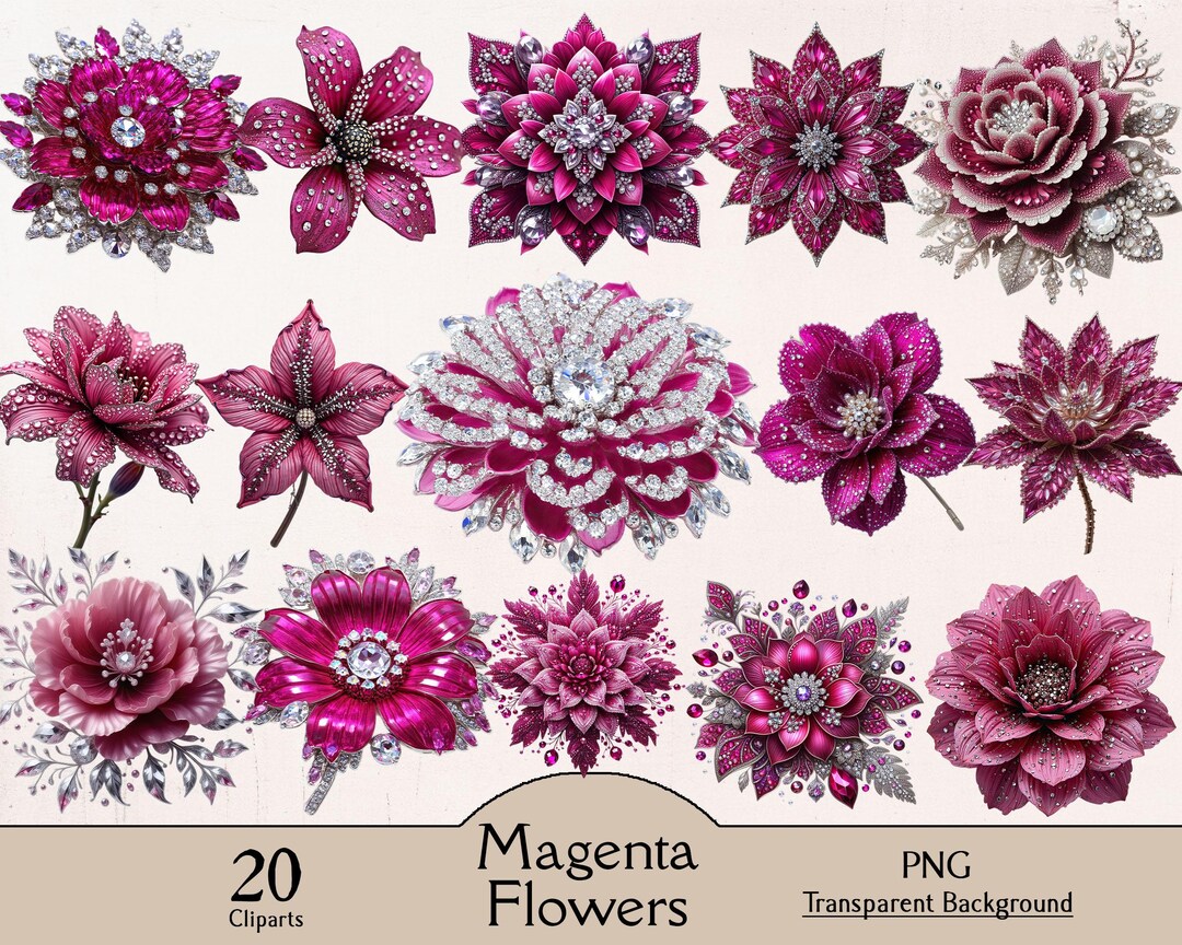 Magenta Sparkling Flower Clipart, Purplish Pink Flower, Glitter Flower ...