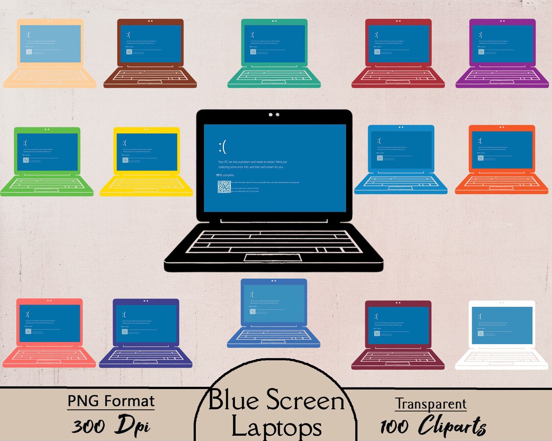 100 Laptops, Blue Screen , 100 PNG Cliparts, Digital Download ...