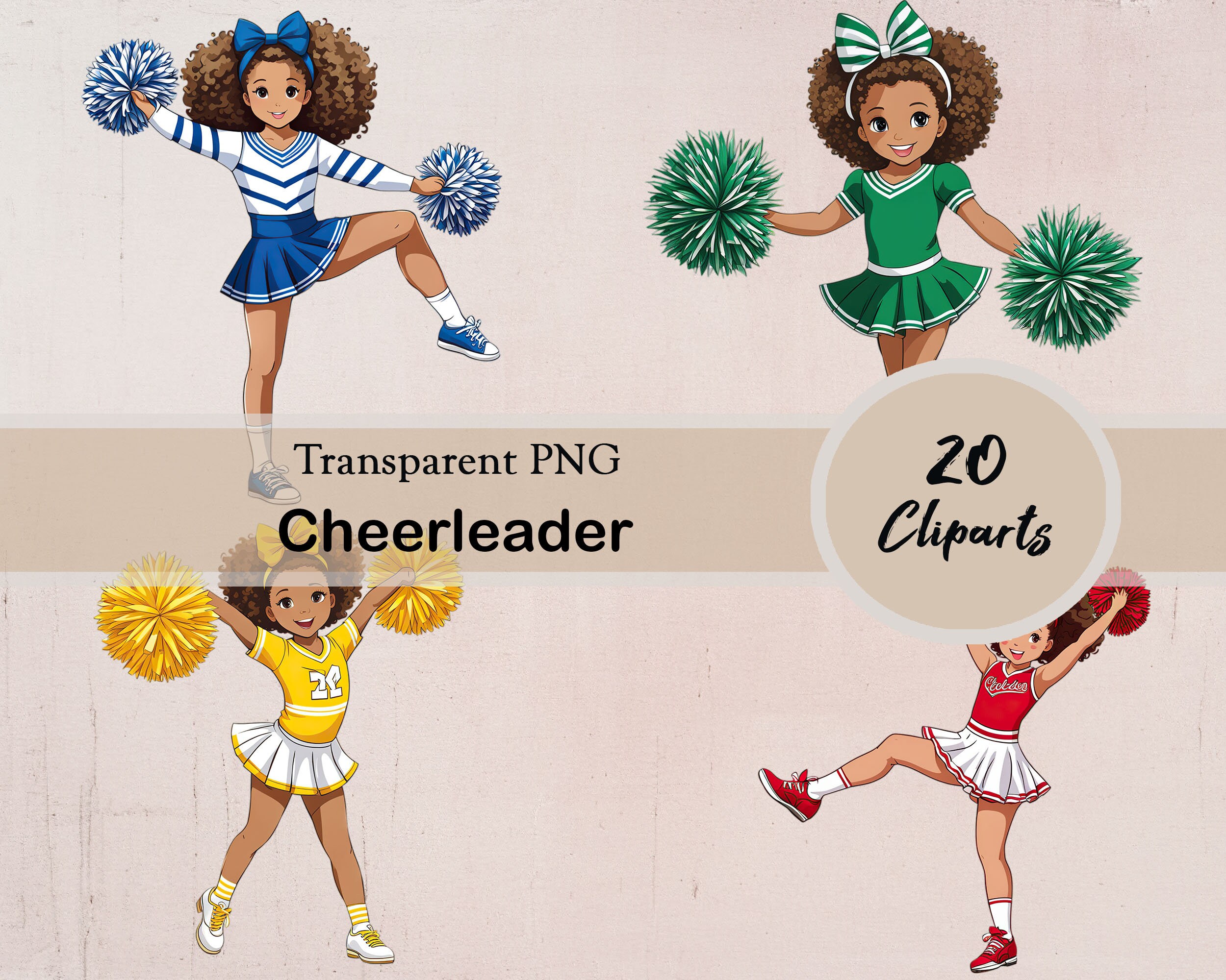 Cheerleader, 20 PNG Cliparts, Cheerleader Design, Sublimation,clipart ...