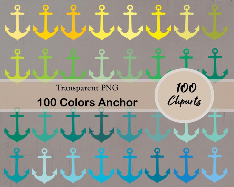 Anchor Clipart, 100 Colors PNG Cliparts, Nautical Anchor, Colorful ...