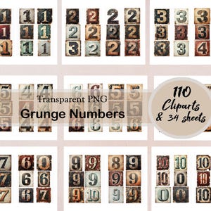 Grunge Numbers, Vintage Labels, 110 PNG Cliparts, Printable Sheets ...