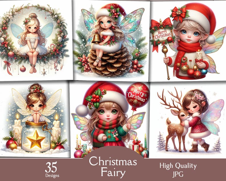Christmas Fairy, 35 JPG Images, Watercolor Christmas, Fantasy, Clipart ...