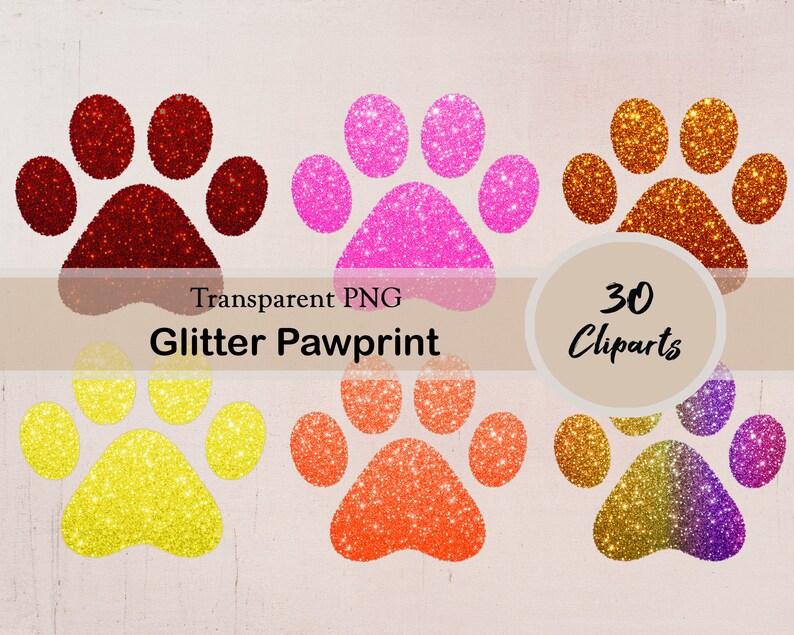 Glitter Pawprint, 30 PNG Cliparts, Glitter, Dog Paws, Clipart ...
