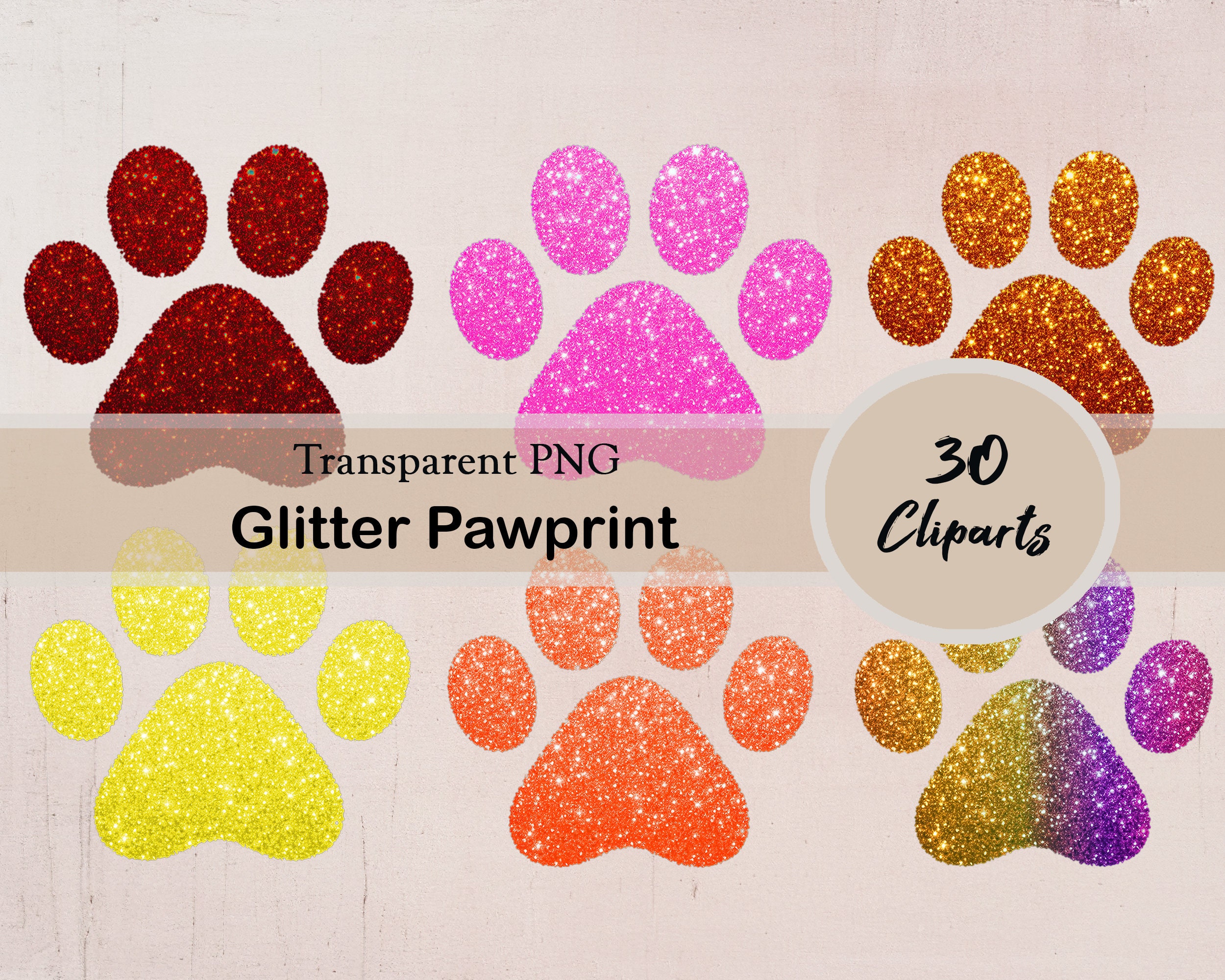 Glitter Pawprint, 30 PNG Cliparts, Glitter, Dog Paws, Clipart ...