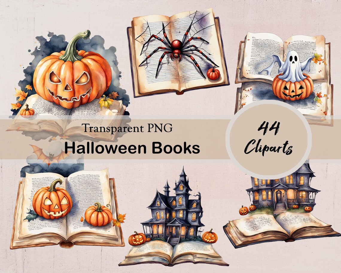 Halloween Books, 44 PNG Cliparts, Spooky, Magic Books, Clipart, Digital ...