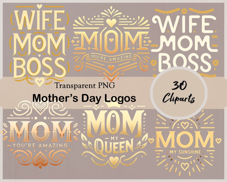 Mother's Day Logos, Mother's Day, 30 PNG Cliparts, Sublimation Design ...