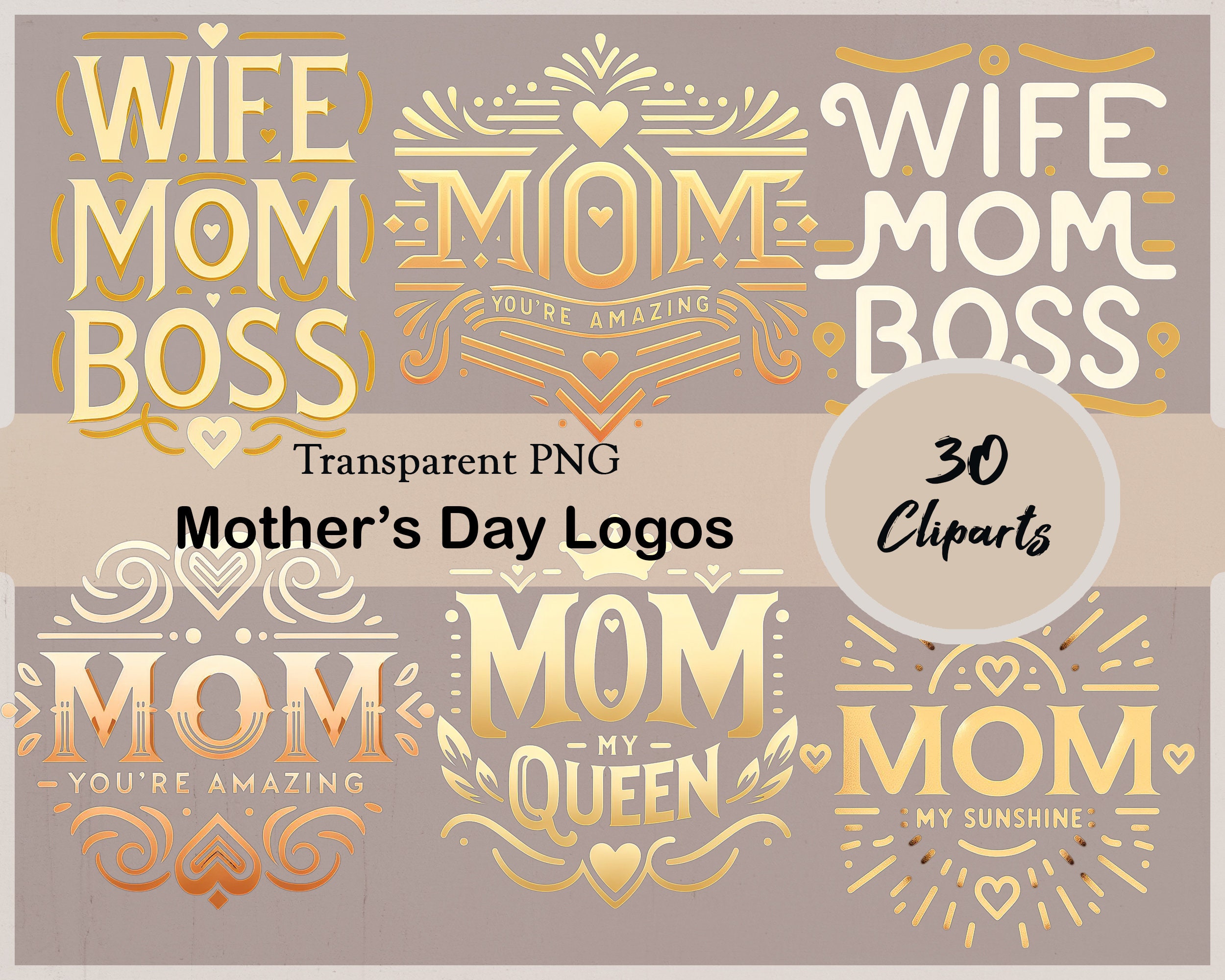 Mother's Day Logos, Mother's Day, 30 PNG Cliparts, Sublimation Design ...
