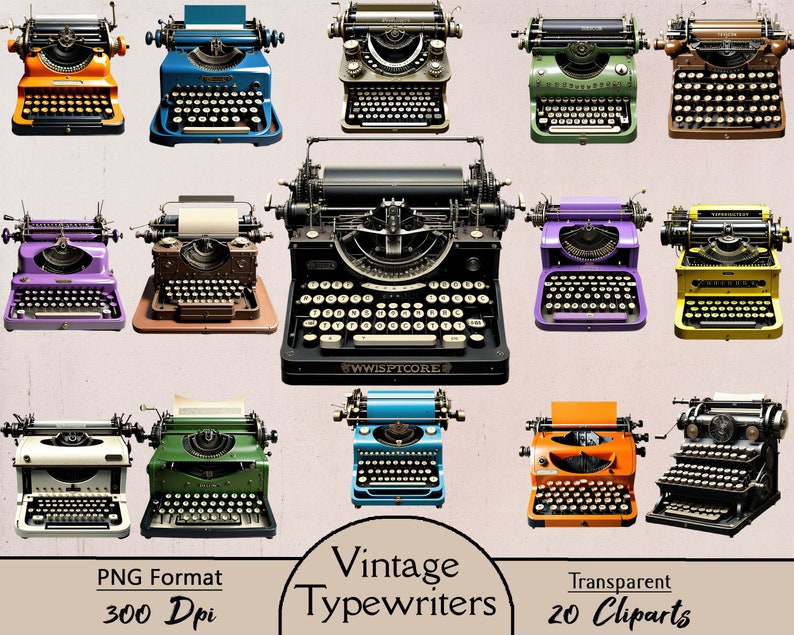 Vintage Typewriters, 20 PNG Cliparts, Vintage, Antique, Typewriters ...