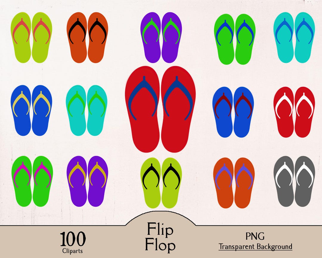 Colorful Flip Flop Clipart, 100 Colors, Summer Beach Theme (digital ...