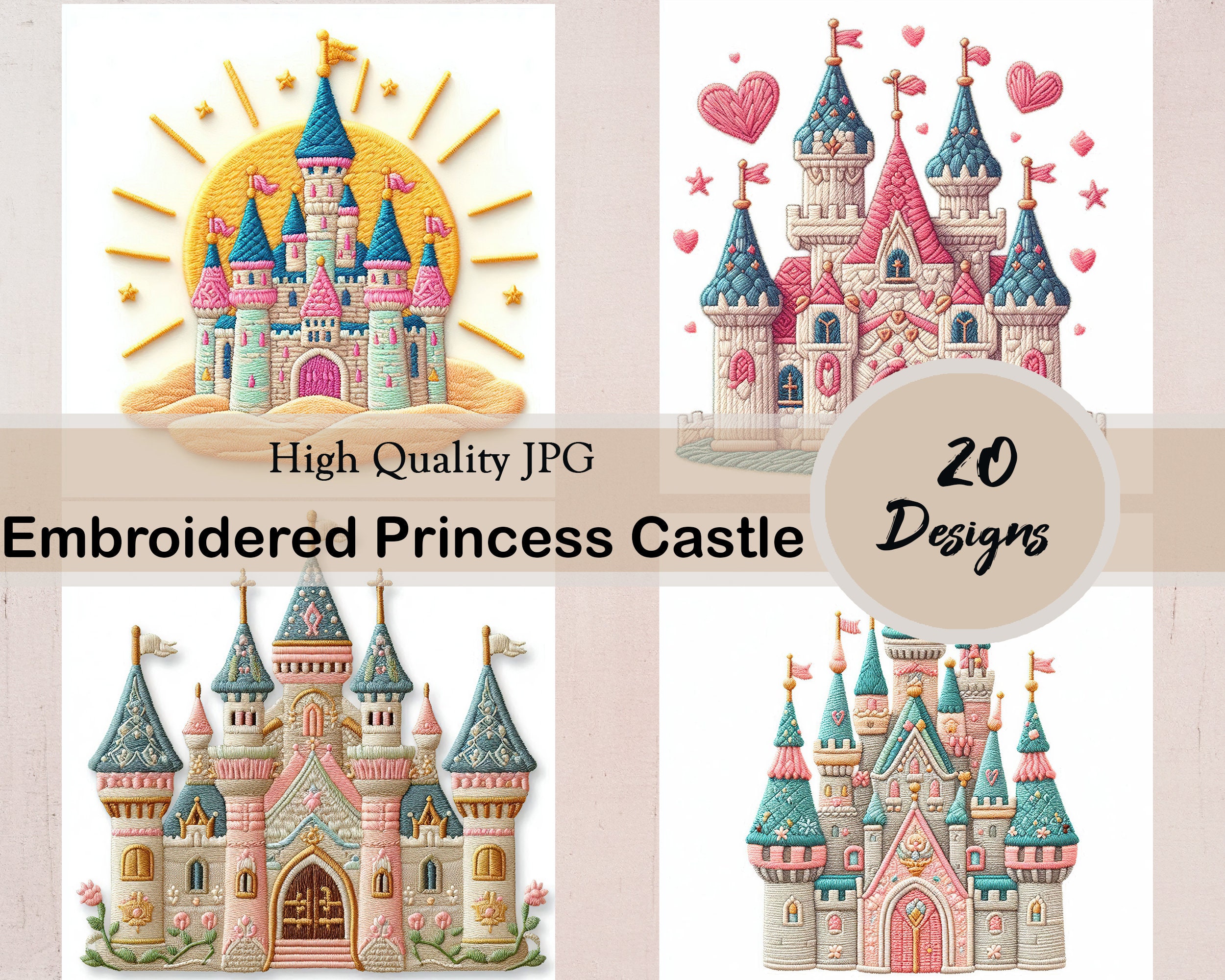 Embroidered Princess Castle, 20 JPG Images, Embroidery, Castle, Kingdom ...