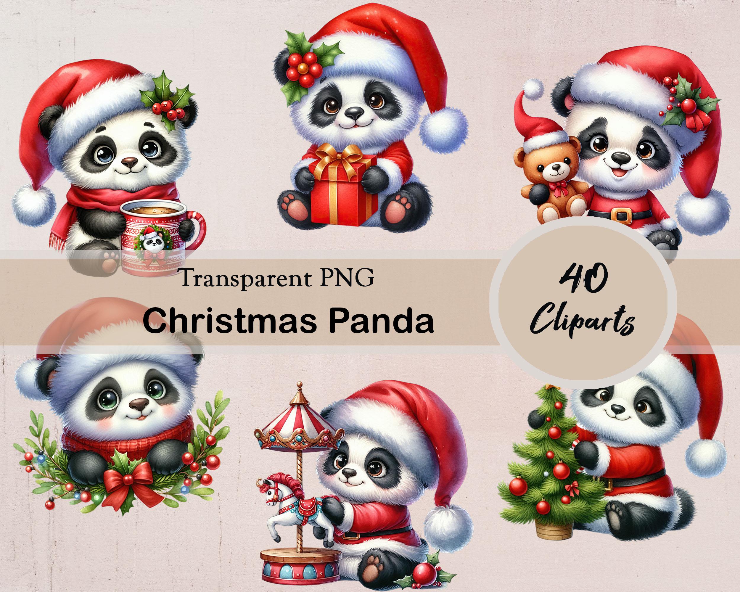 Christmas Panda, 40 PNG Cliparts, Cute Animals, Christmas Animals ...