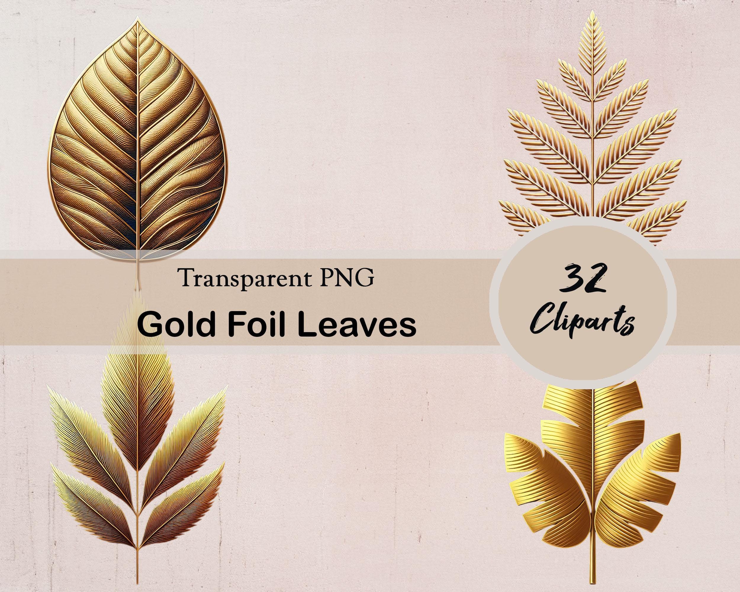 Gold Foil Leaves, 32 PNG Cliparts, Gold Leaves, Palm Leaf, Pine Tree ...
