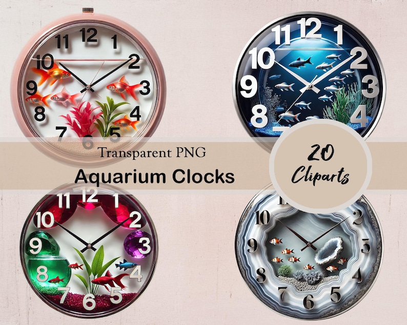 Aquarium Clocks, 20 PNG Cliparts, Wall Clock, Pocket Watch, Aquarium ...