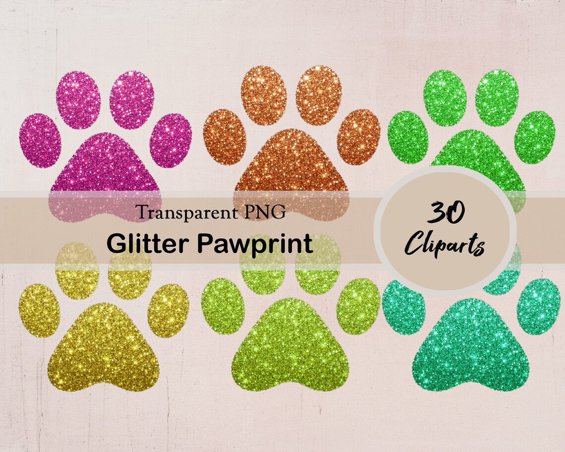 Glitter Pawprint, 30 PNG Cliparts, Glitter, Dog Paws, Clipart ...