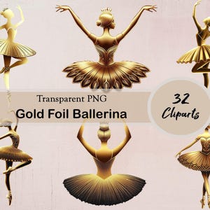 Gold Foil Ballerina, 32 PNG Cliparts, Balerina, Girl, Digital, Clipart ...