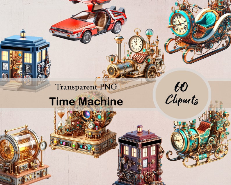 Time Machine, 60 PNG Cliparts, Time Travel, Fantasy, Past, Future, Time ...