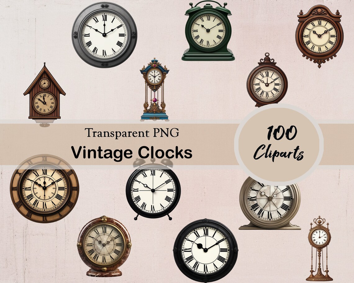 Vintage Clocks, 100 PNG Cliparts, Wall Clocks, Clocks, Retro, Old ...