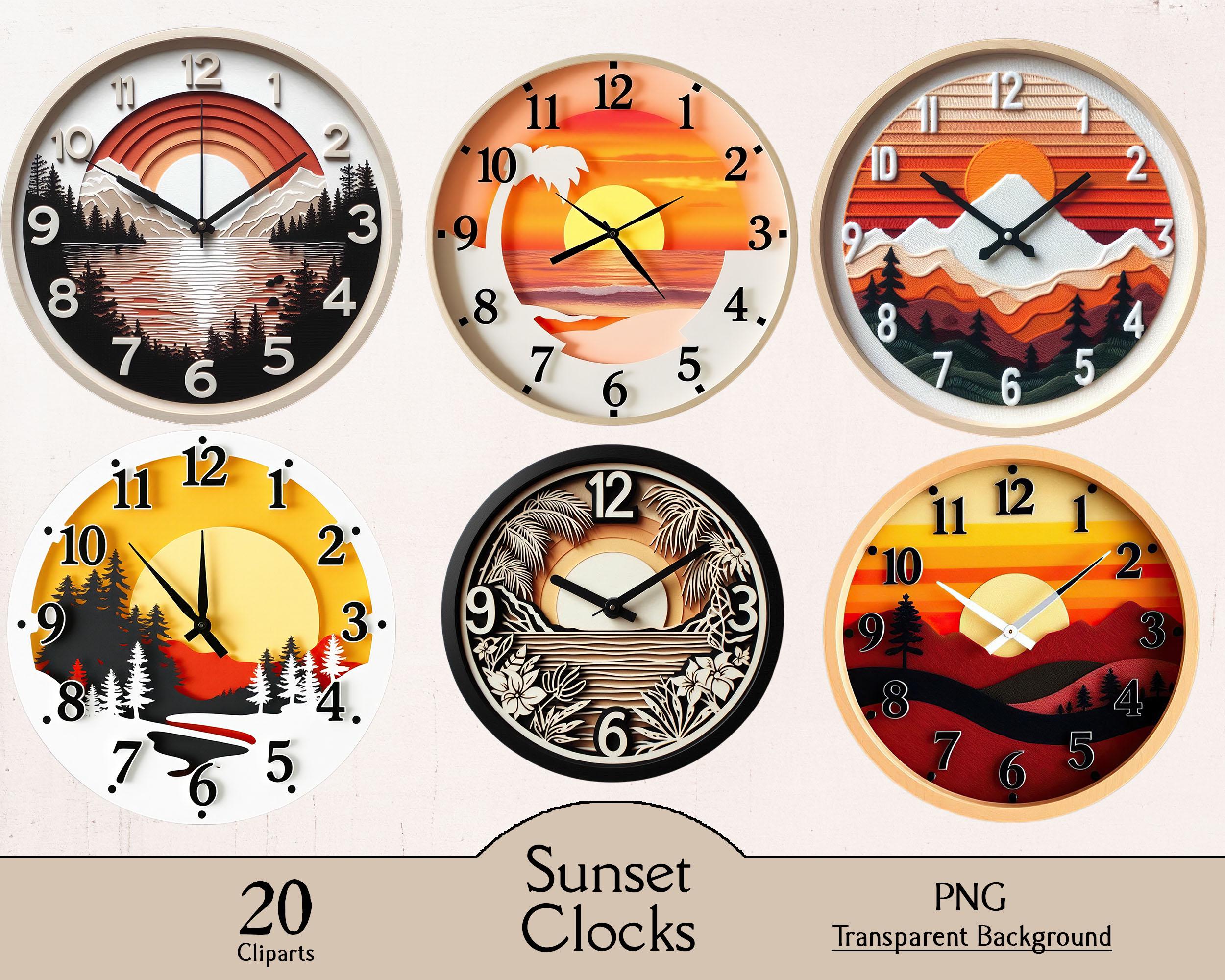 Sunset Clocks, 20 PNG Cliparts, Wall Clock, Wall Decoration, Landscape ...