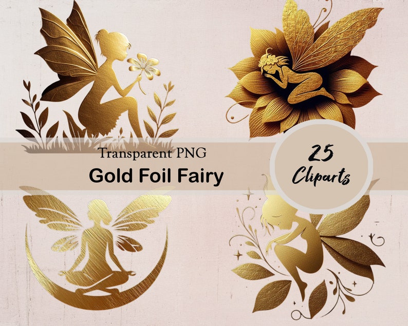Gold Foil Fairy, 25 PNG Cliparts, Fairy Clipart, Gold Foil Clipart ...