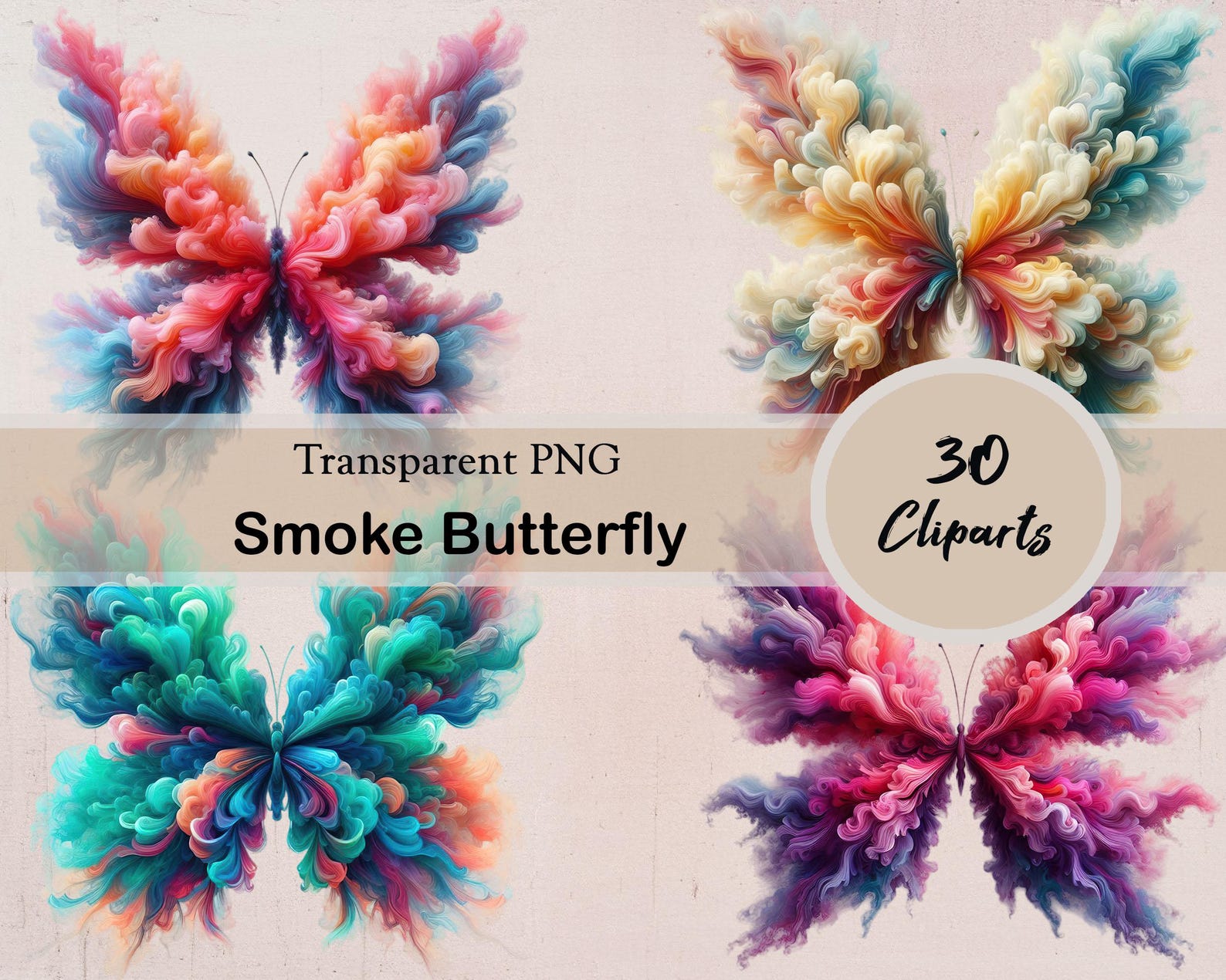 Smoke Butterfly Clipart, 30 PNG Cliparts, Ethereal Smoke Butterfly ...
