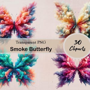 Smoke Butterfly Clipart, 30 PNG Cliparts, Ethereal Smoke Butterfly ...