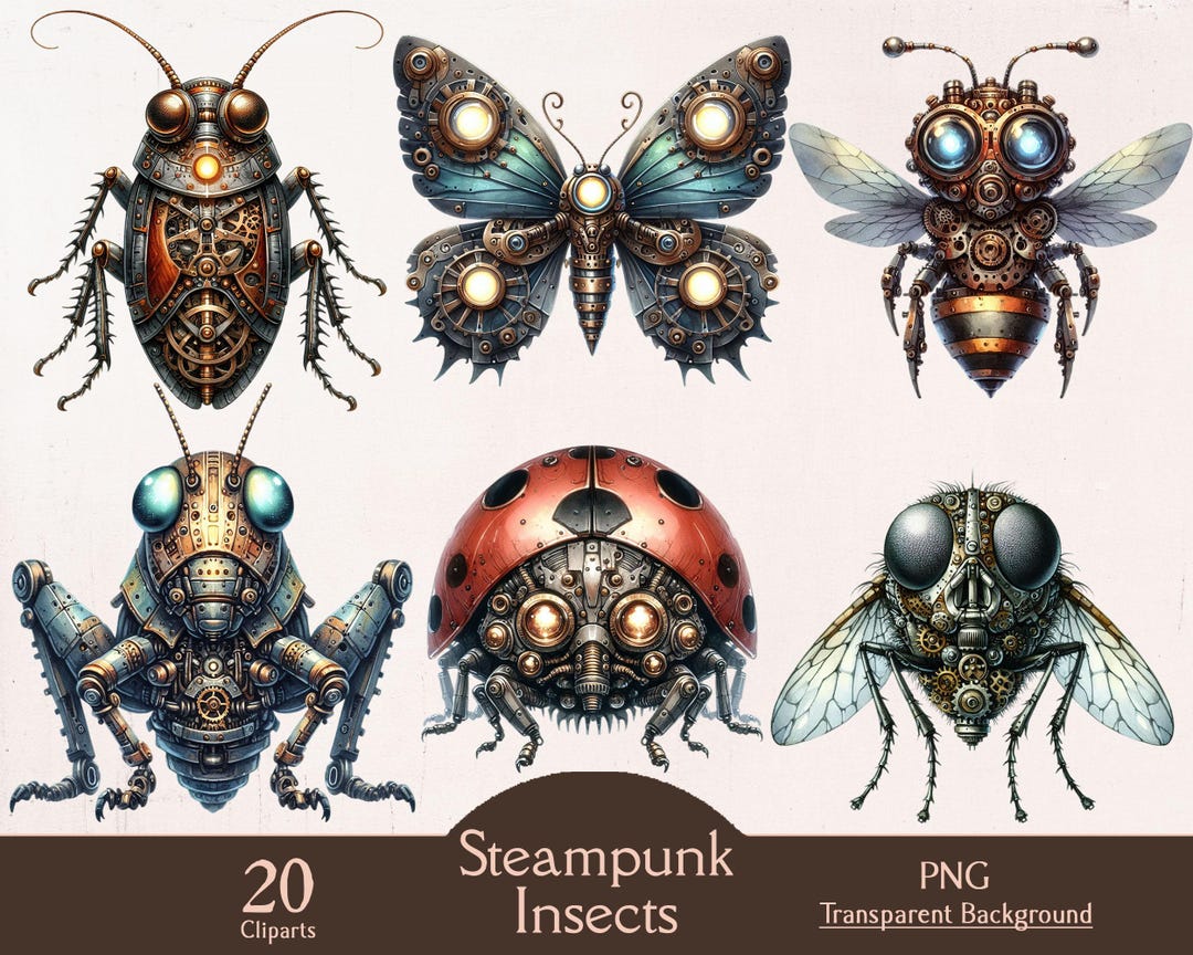 Steampunk Insect Clipart, 20 PNG Cliparts, Fantasy Bug, Steampunk Art ...