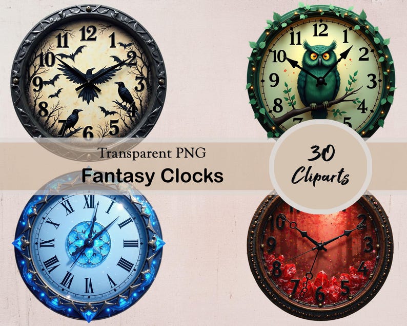 Fantasy Clocks, Magic Clocks, 30 PNG Cliparts, Clocks Clipart, Fantasy ...