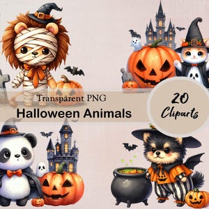 Halloween Animals, 20 PNG Cliparts, Cute Halloween Animals, Cliparts ...