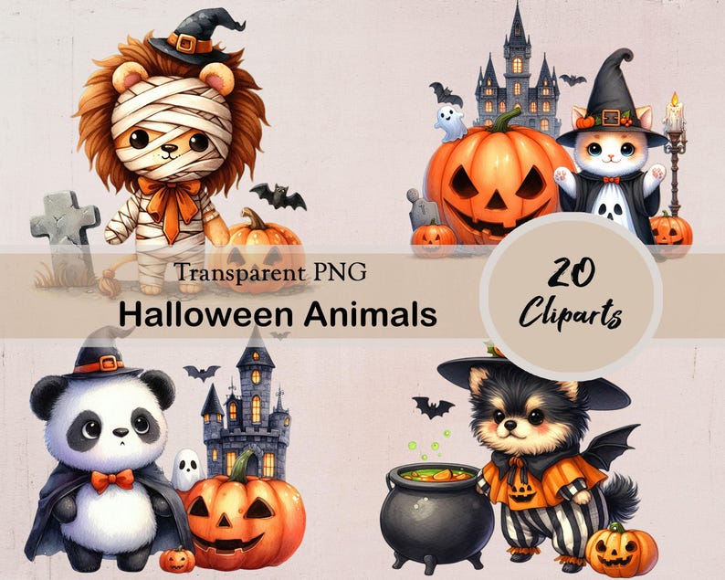 Halloween Animals, 20 PNG Cliparts, Cute Halloween Animals, Cliparts ...