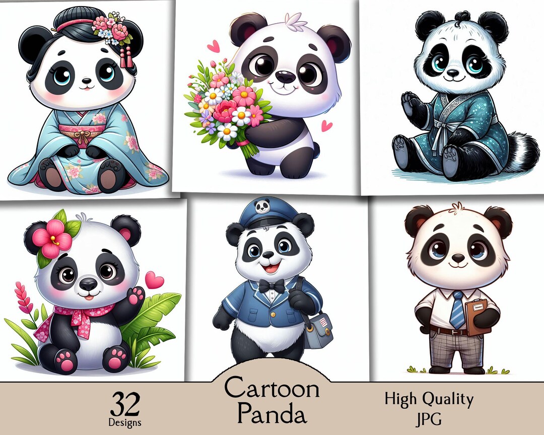 Cartoon Panda, 32 JPG Images, Cute Panda, Baby Room, Funny Panda, Cute ...