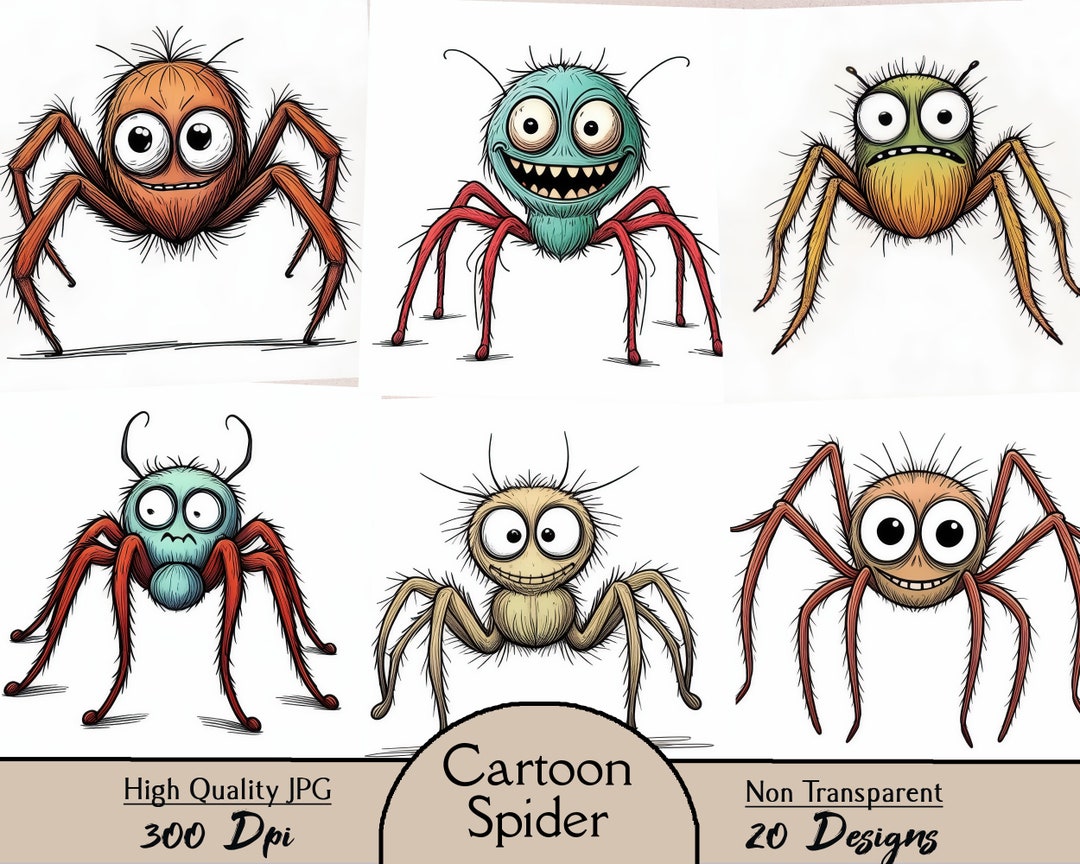 Cartoon Spider, 20 JPG Images, Baby Room, Baby Shower, Funny Spider ...
