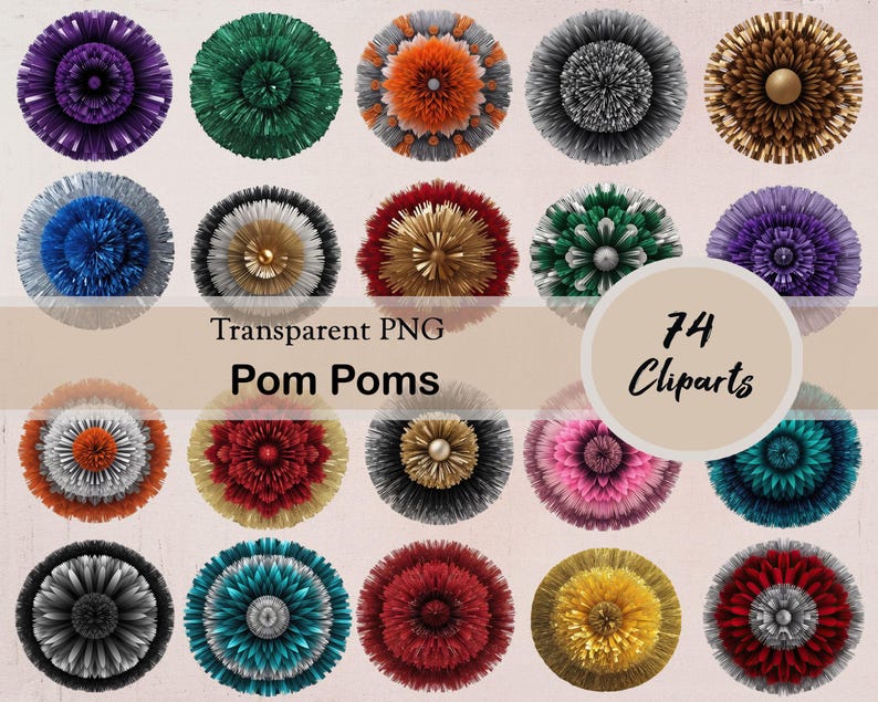 Pom Poms, 74 PNG Cliparts, Cheerleader, Cheer, Sublimation Design, Pom ...