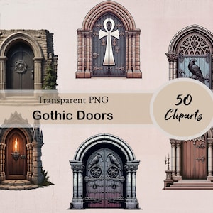 Gothic Doors, 50 PNG Cliparts, Fantasy Wooden Doors, Dungeon Entrance ...