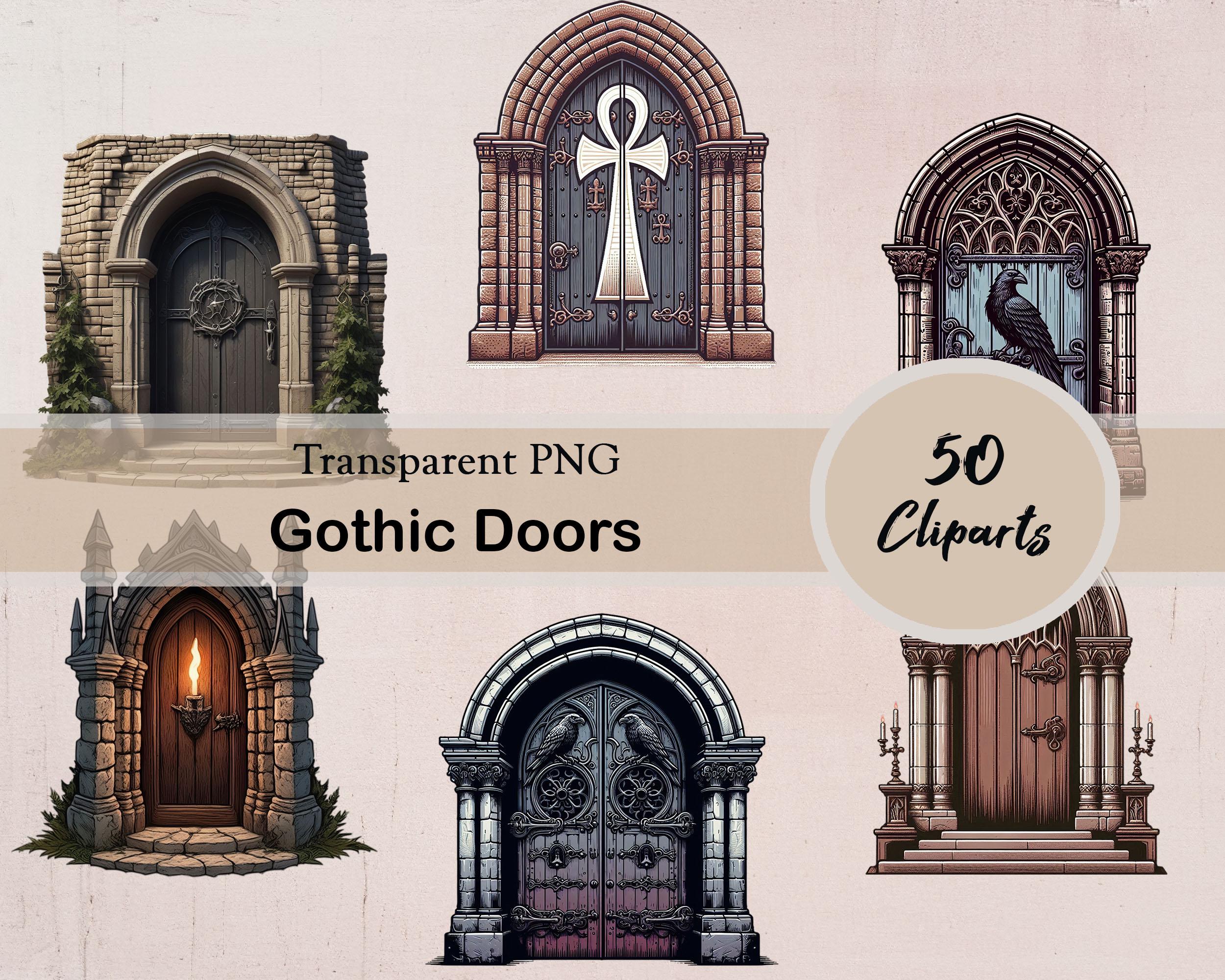 Gothic Doors, 50 PNG Cliparts, Fantasy Wooden Doors, Dungeon Entrance ...