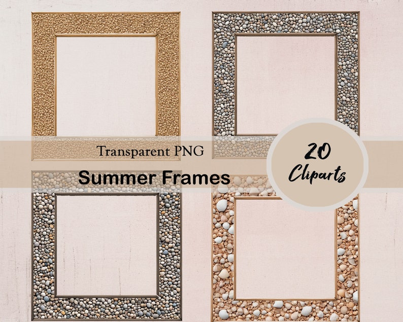 Summer Frames, 20 PNG Cliparts, Overlay, Summer, Sand, Beach, Seashell ...