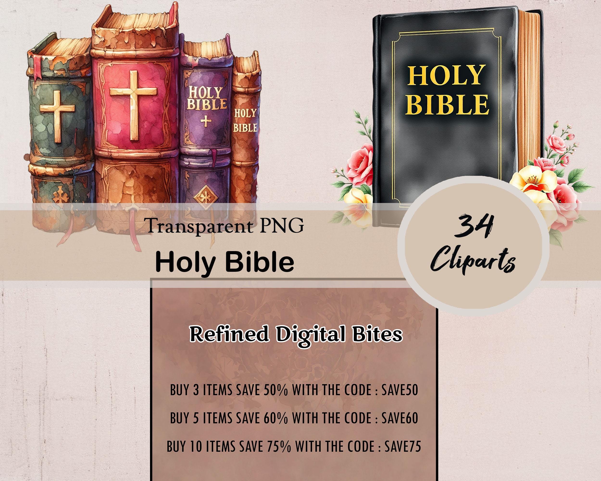 Holy Bible Clipart Bundle, Watercolor Holy Book, 34 PNG Cliparts, Faith ...