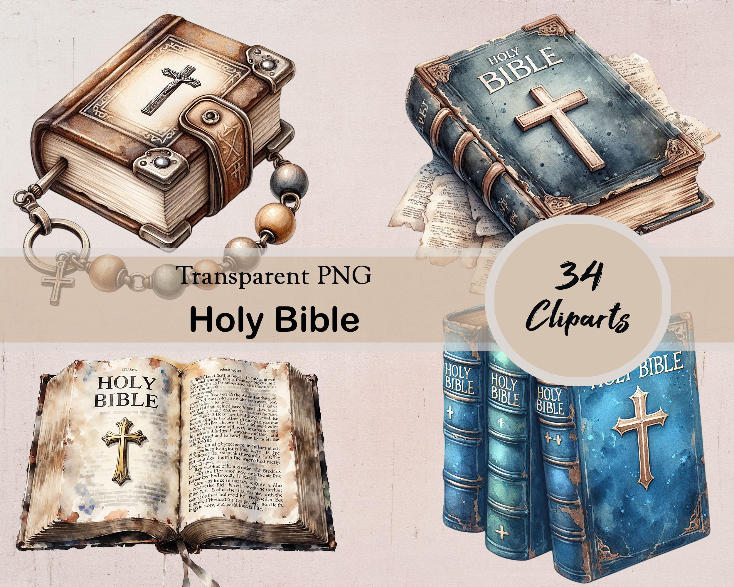 Holy Bible Clipart Bundle, Watercolor Holy Book, 34 PNG Cliparts, Faith ...