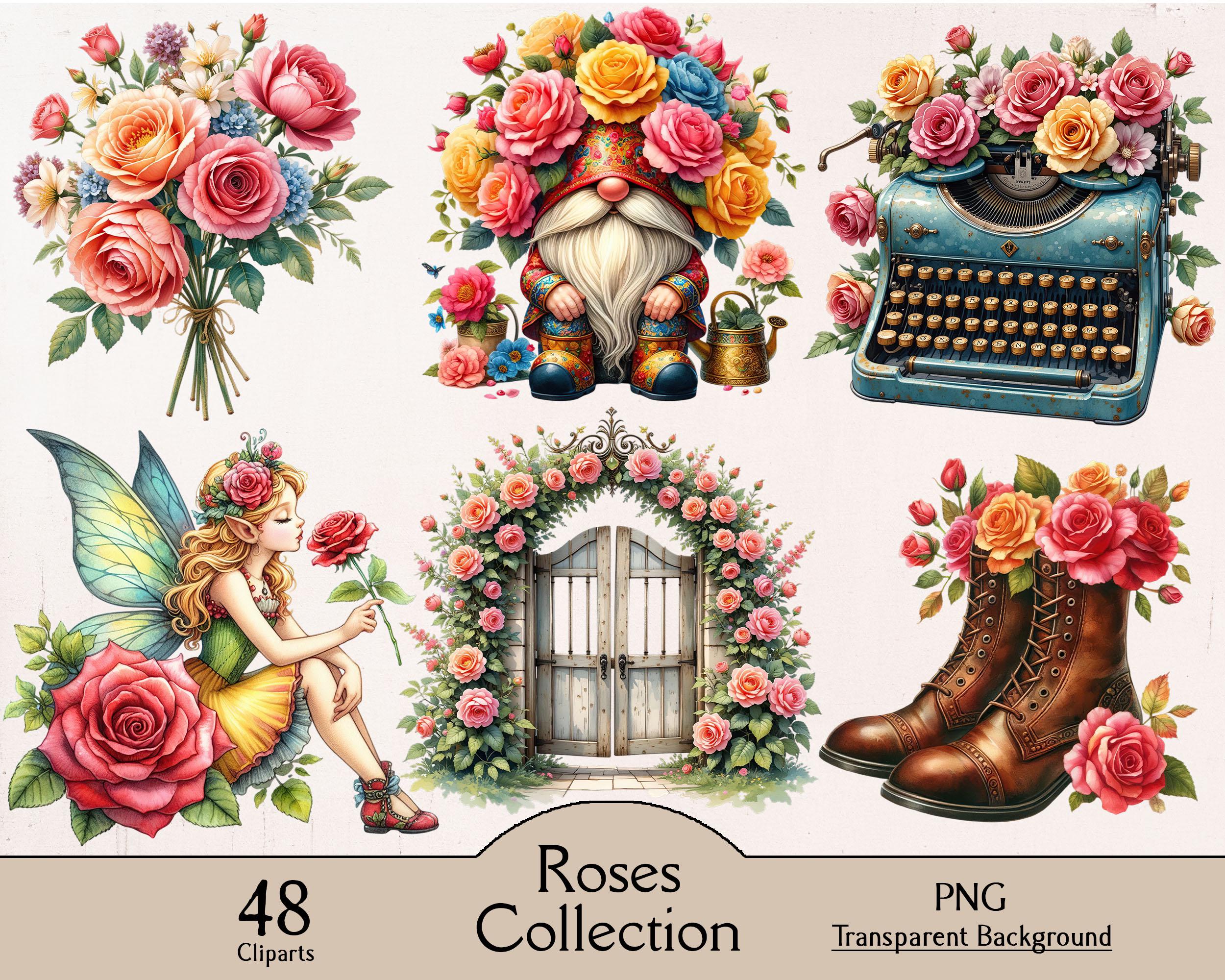 Roses Clipart Collection, Rose Flower Illustration, 48 PNG Cliparts ...