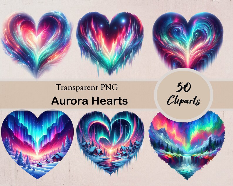 Aurora Hearts, 50 PNG Cliparts, Aurora Borealis, Aurora Australis ...