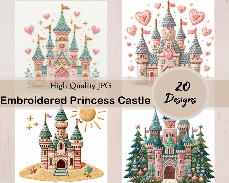 Embroidered Princess Castle, 20 JPG Images, Embroidery, Castle, Kingdom ...