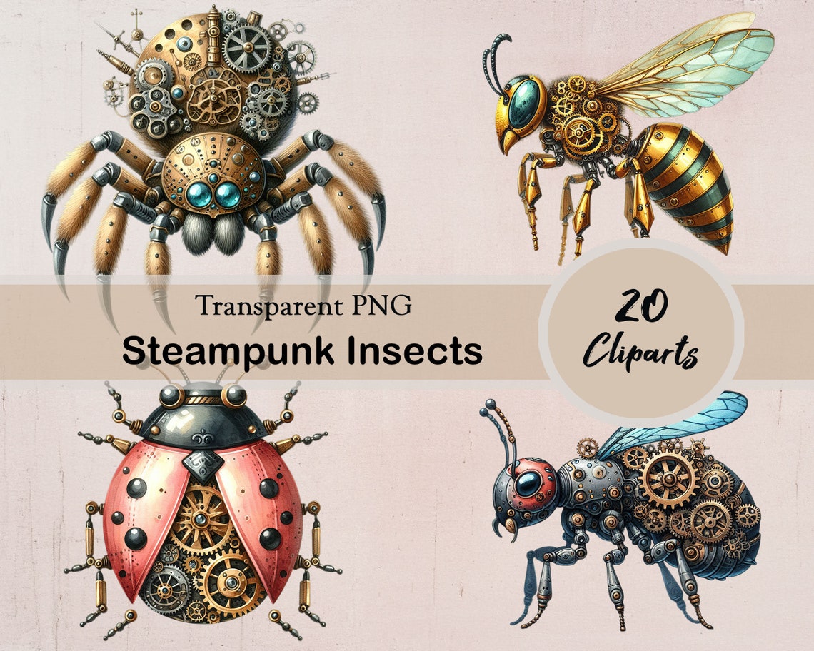 Steampunk Insects, 20 PNG Cliparts, Steampunk, Insect, Printable ...