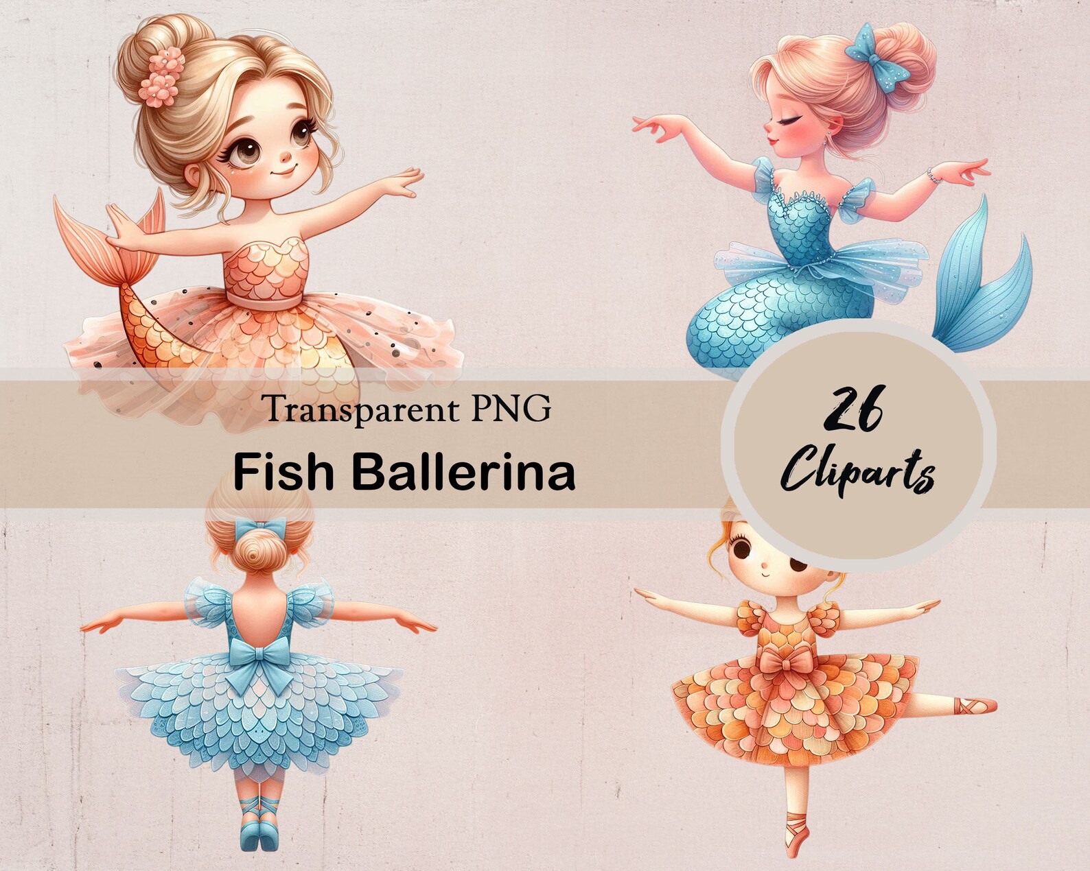 Fish Ballerina, 26 PNG Cliparts, Ballerina, Girl, Digital, Clipart ...