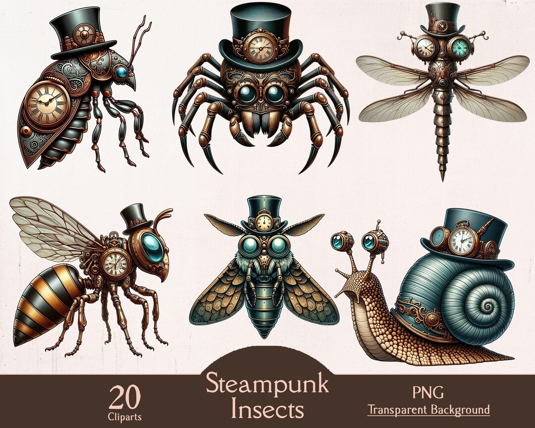 Steampunk Insects, 20 PNG Cliparts, Steam Punk, Insect, Printable ...