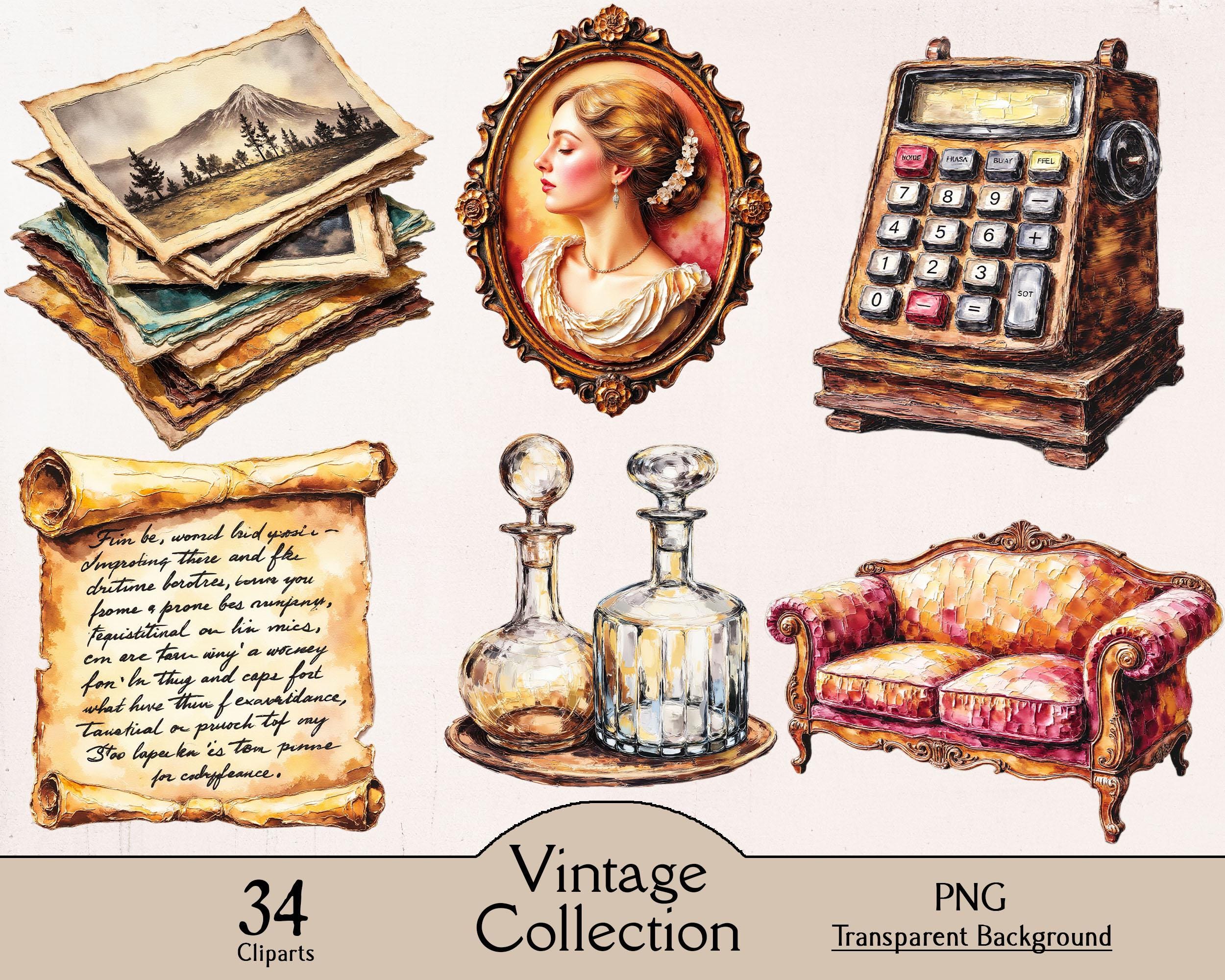 Vintage Collection Clipart, 34 PNG Cliparts, Old Things, Vintage ...